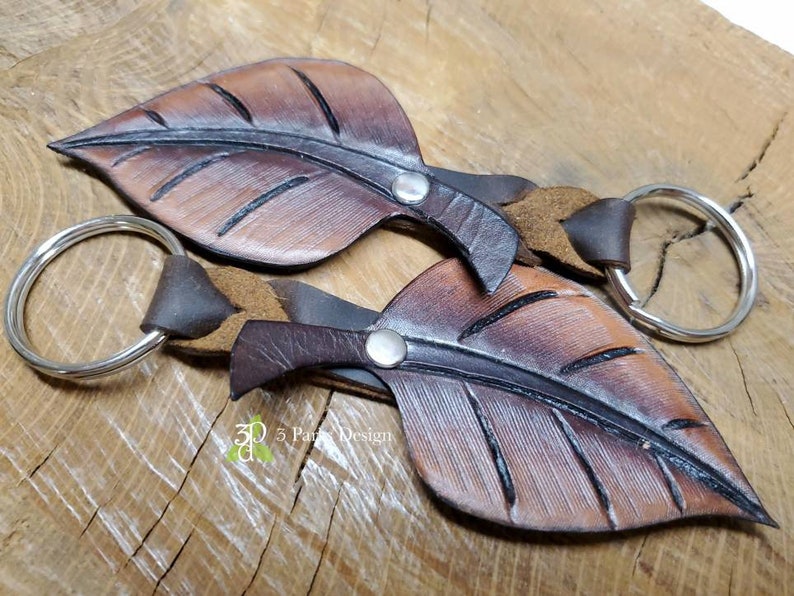 Leather Key Fob Leaf Keychain Tooled Leather Leaf Dangle | Etsy