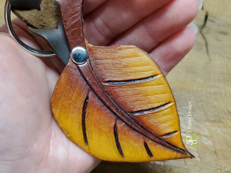 Leather Key Fob Leaf Keychain Tooled Leather Leaf Dangle | Etsy