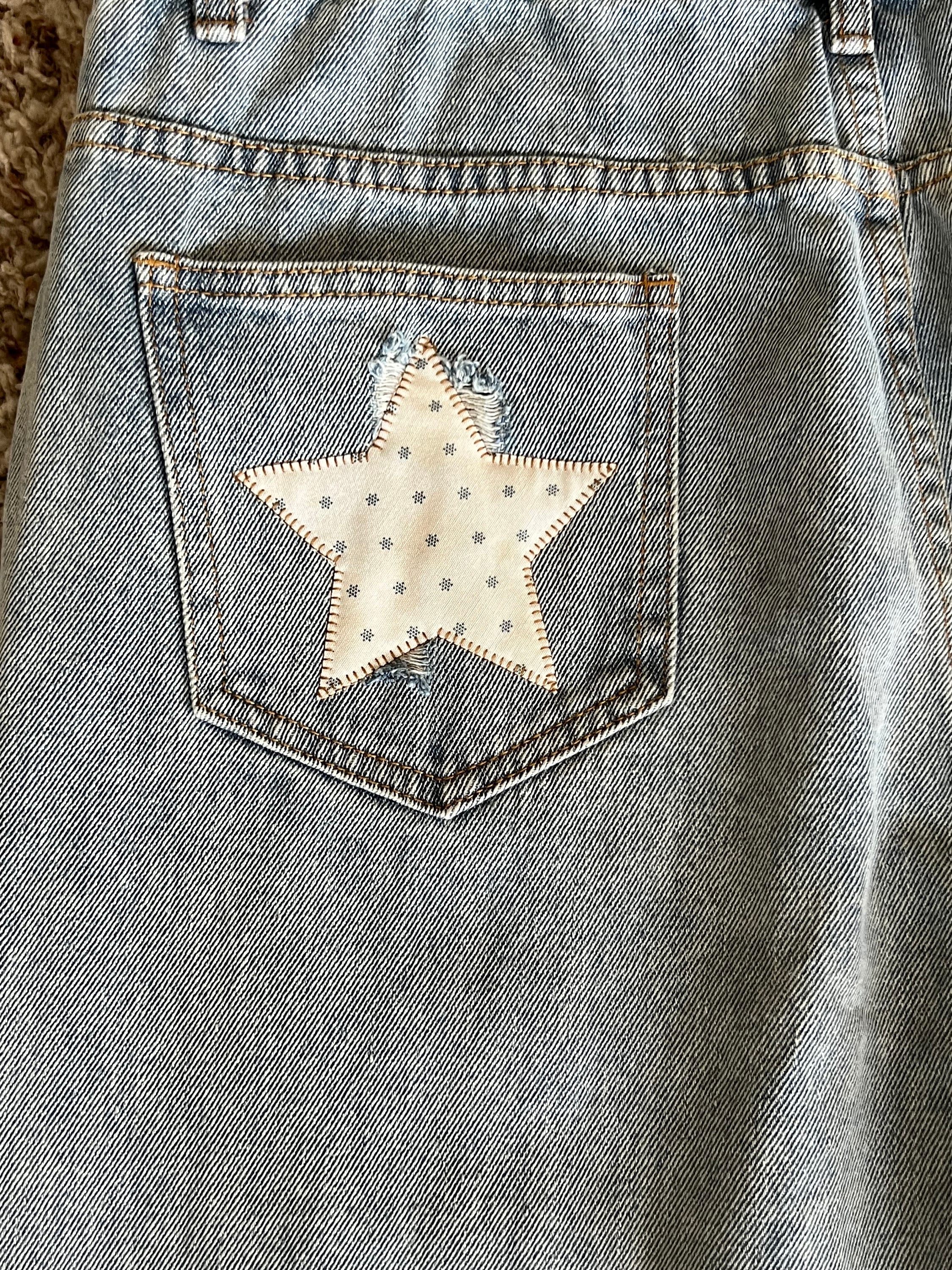 Star Appliqué Patched Overalls Women's Size Medium Boho Chic Handmade ...