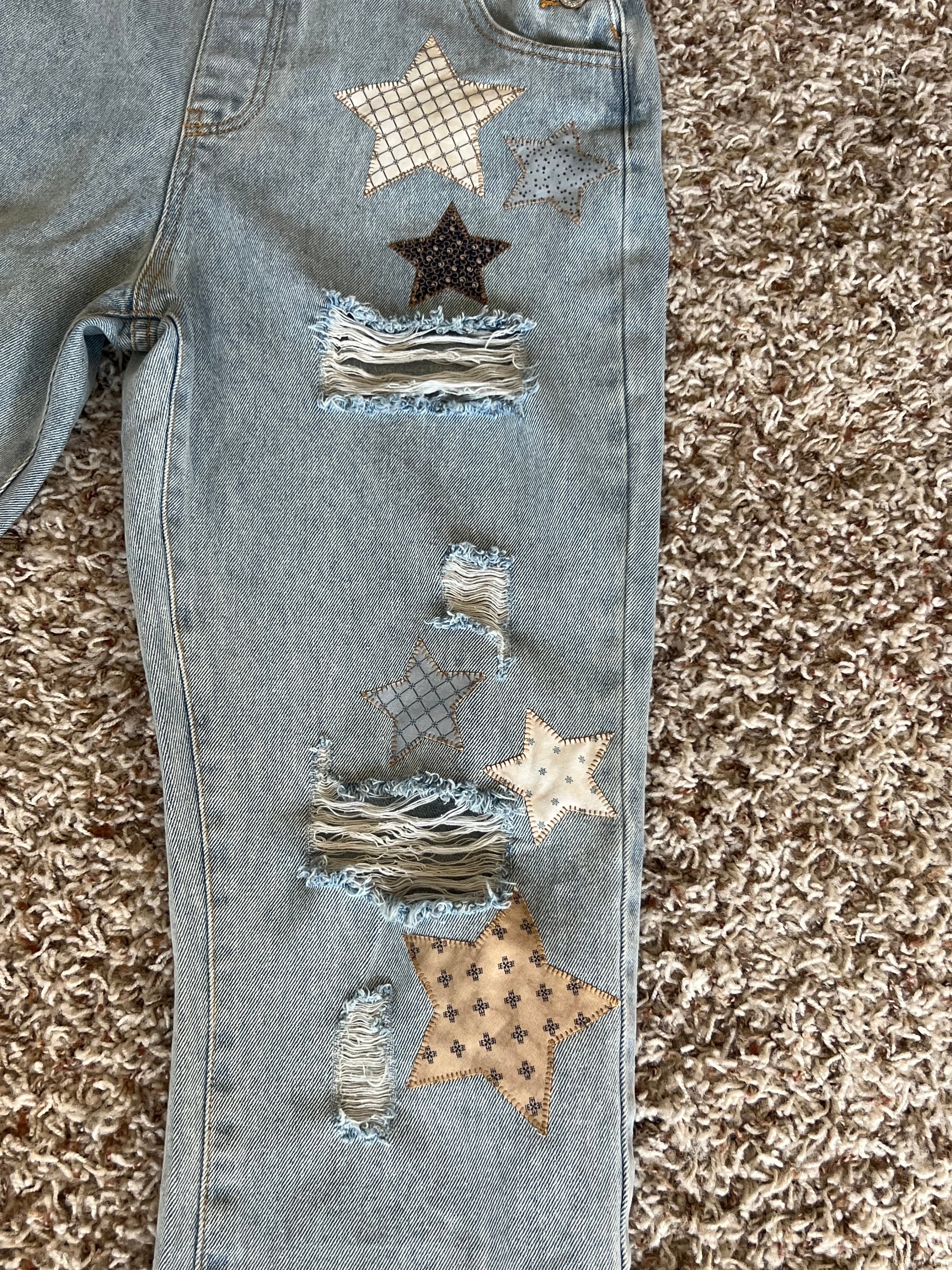 Star Appliqué Patched Overalls Women's Size Medium Boho Chic Handmade ...