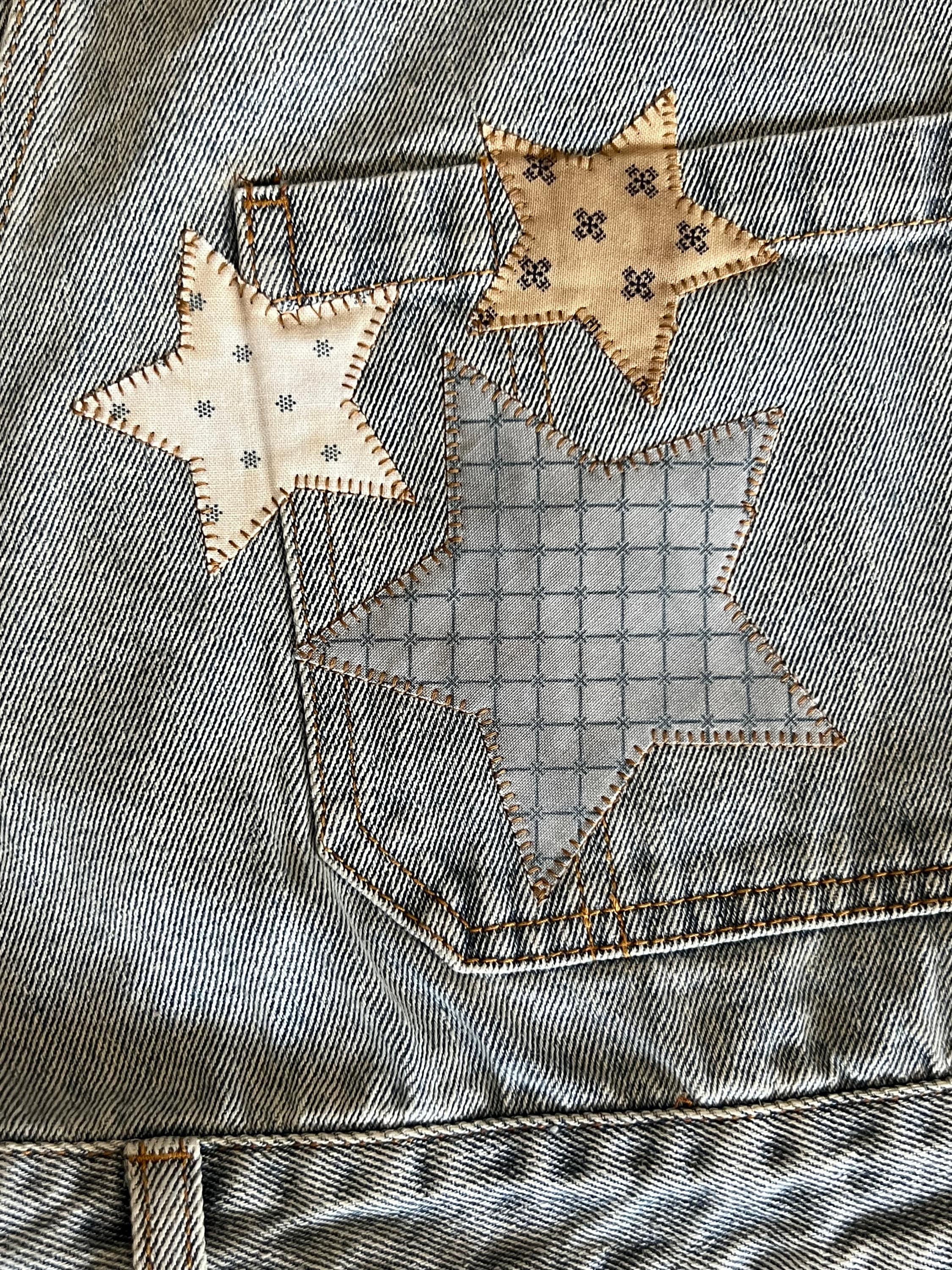 Star Appliqué Patched Overalls Women's Size Medium Boho Chic Handmade ...