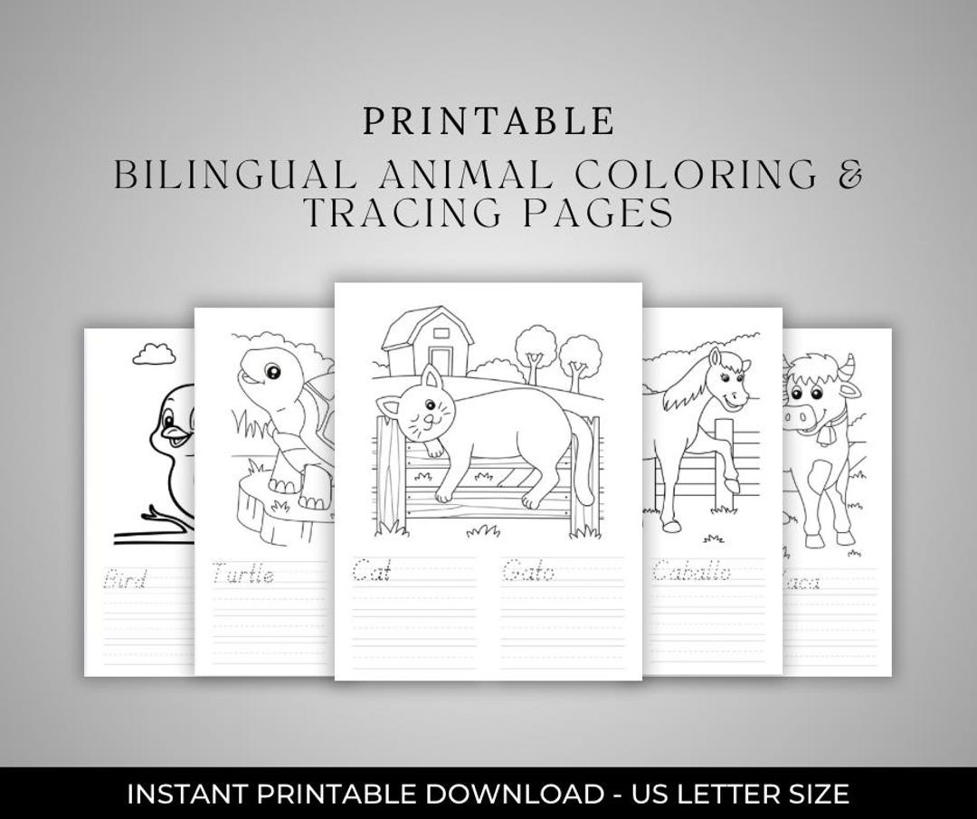 Bilingual Animal Coloring and Tracing Pages | English and Spanish ...