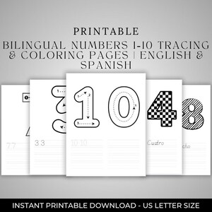 Bilingual Numbers 1-10 Tracing & Coloring Pages: English Spanish ...