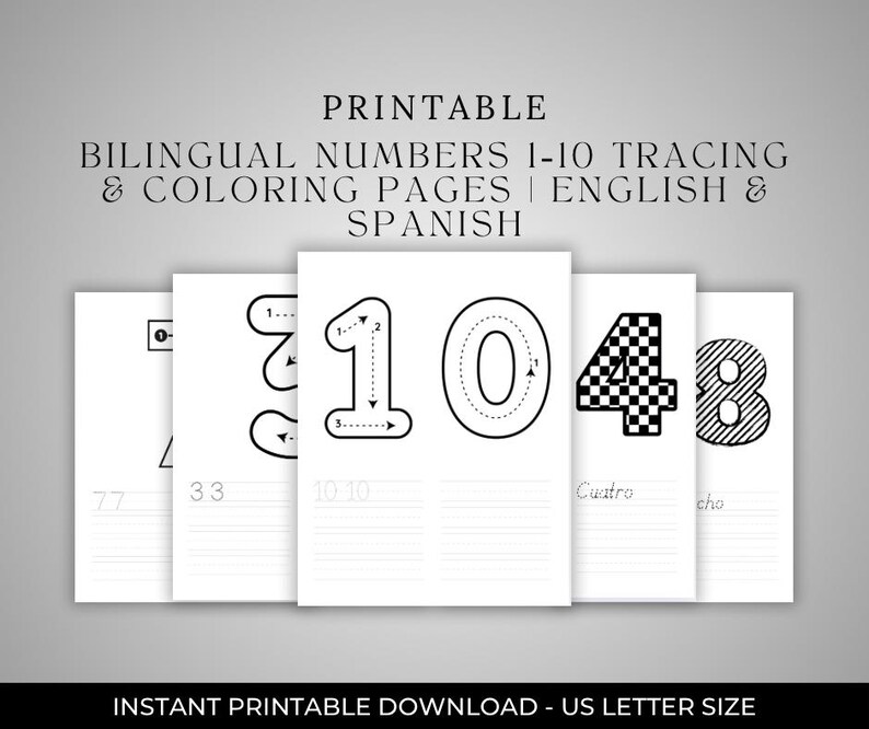 Bilingual Numbers 1-10 Tracing & Coloring Pages: English Spanish ...