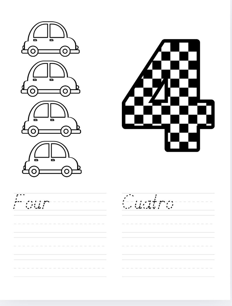 Bilingual Numbers 1-10 Tracing & Coloring Pages: English Spanish ...