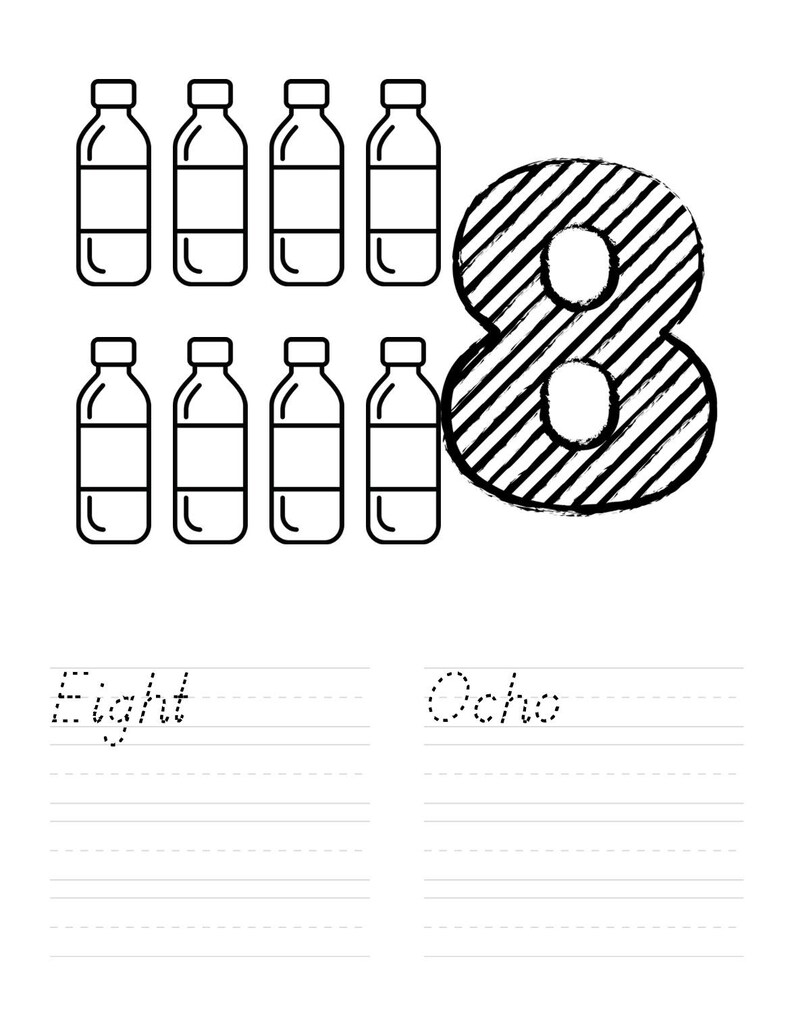 Bilingual Numbers 1-10 Tracing & Coloring Pages: English Spanish ...