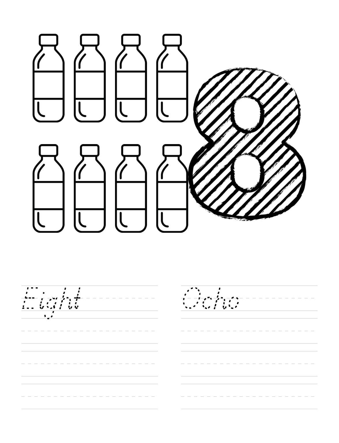 Bilingual Numbers 1-10 Tracing & Coloring Pages: English Spanish ...