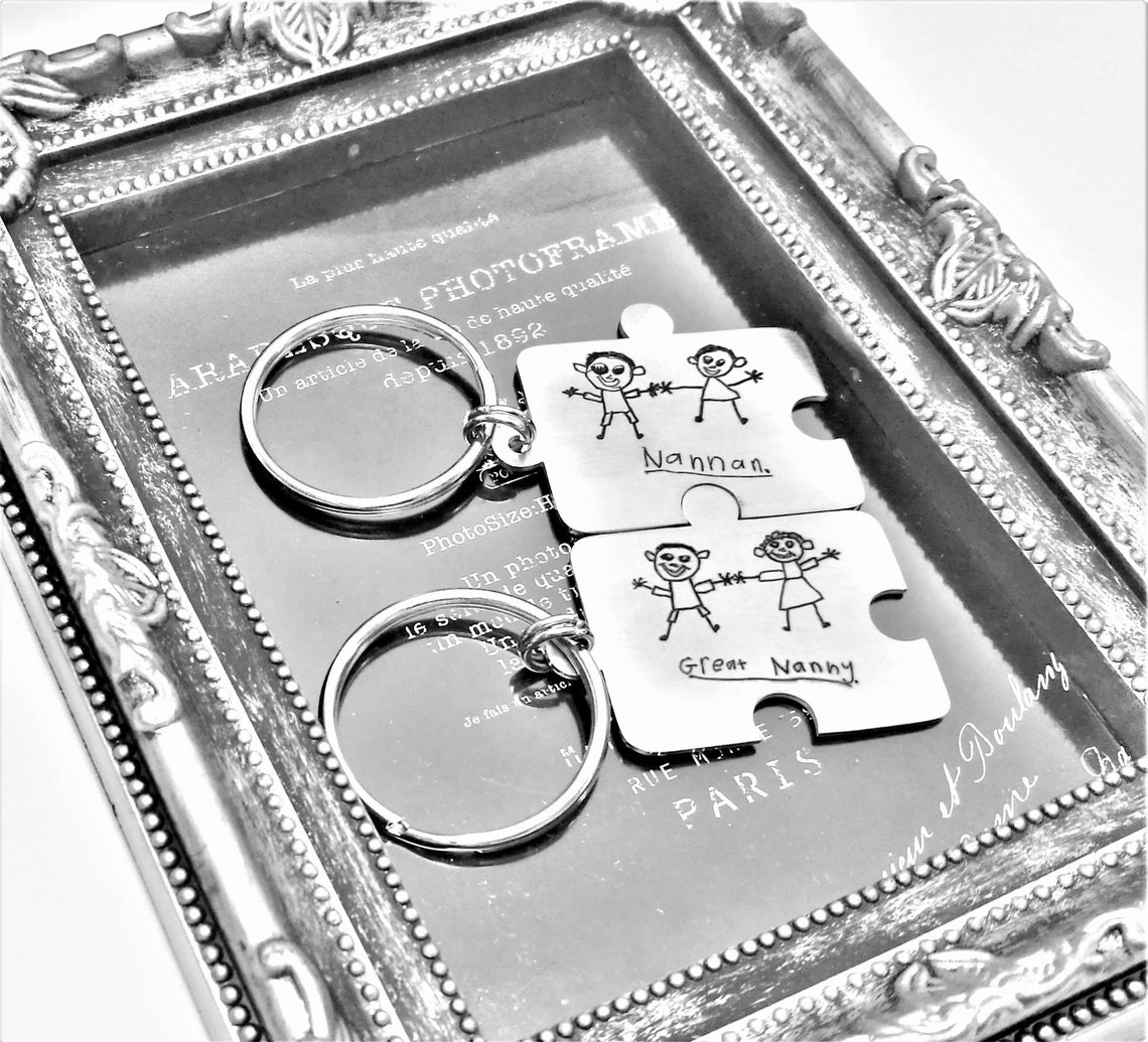 Set of 2 keychain Your Handwriting key chain Kids Drawing | Etsy