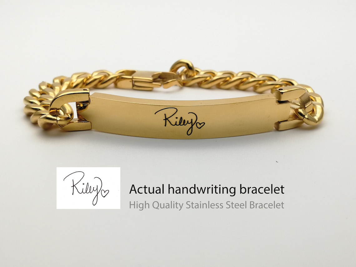 Gold Bracelet for Men, Engraved Signature,men's Bracelet Personalized ...