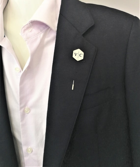 Hexagon Lapel Pin With Diamond initial Lapel Pingroomsmen - Etsy