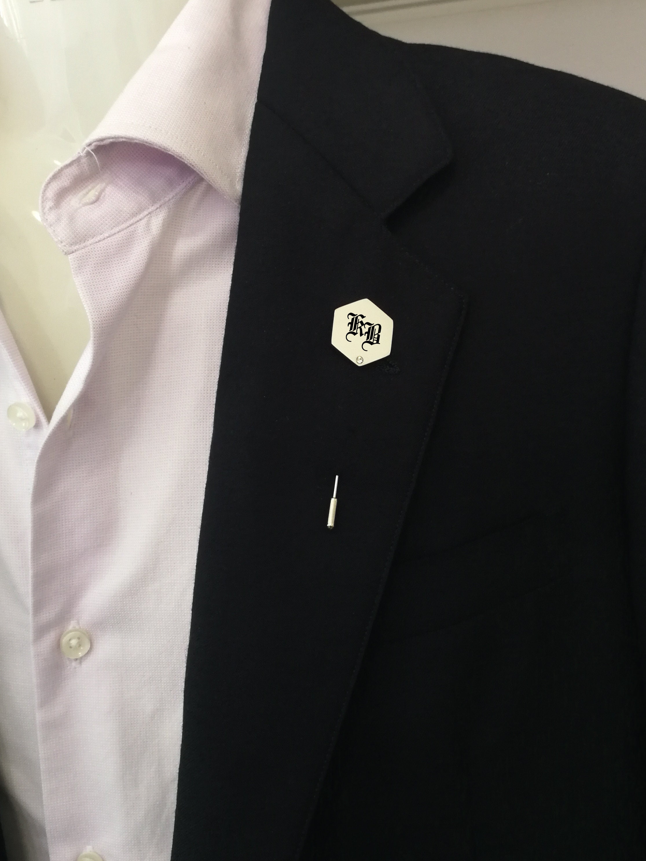 Hexagon Lapel Pin With Diamond initial Lapel Pingroomsmen - Etsy