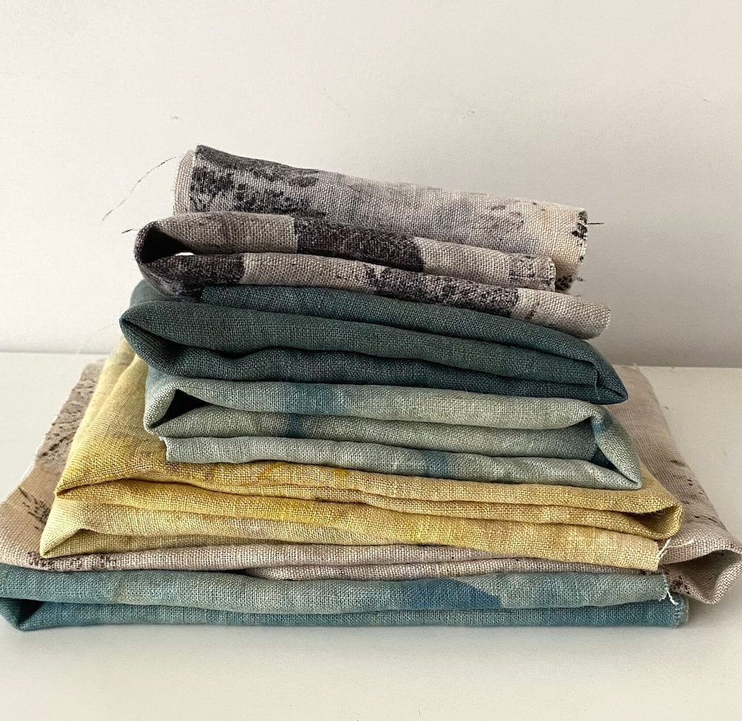Naturally Dyed Linen Fabric Bundle, Hand Dyed, Rustic Botanically Eco ...
