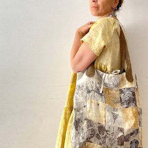 Naturally Dyed Linen Bag Day Tote With Leather Suede Handles, One of ...