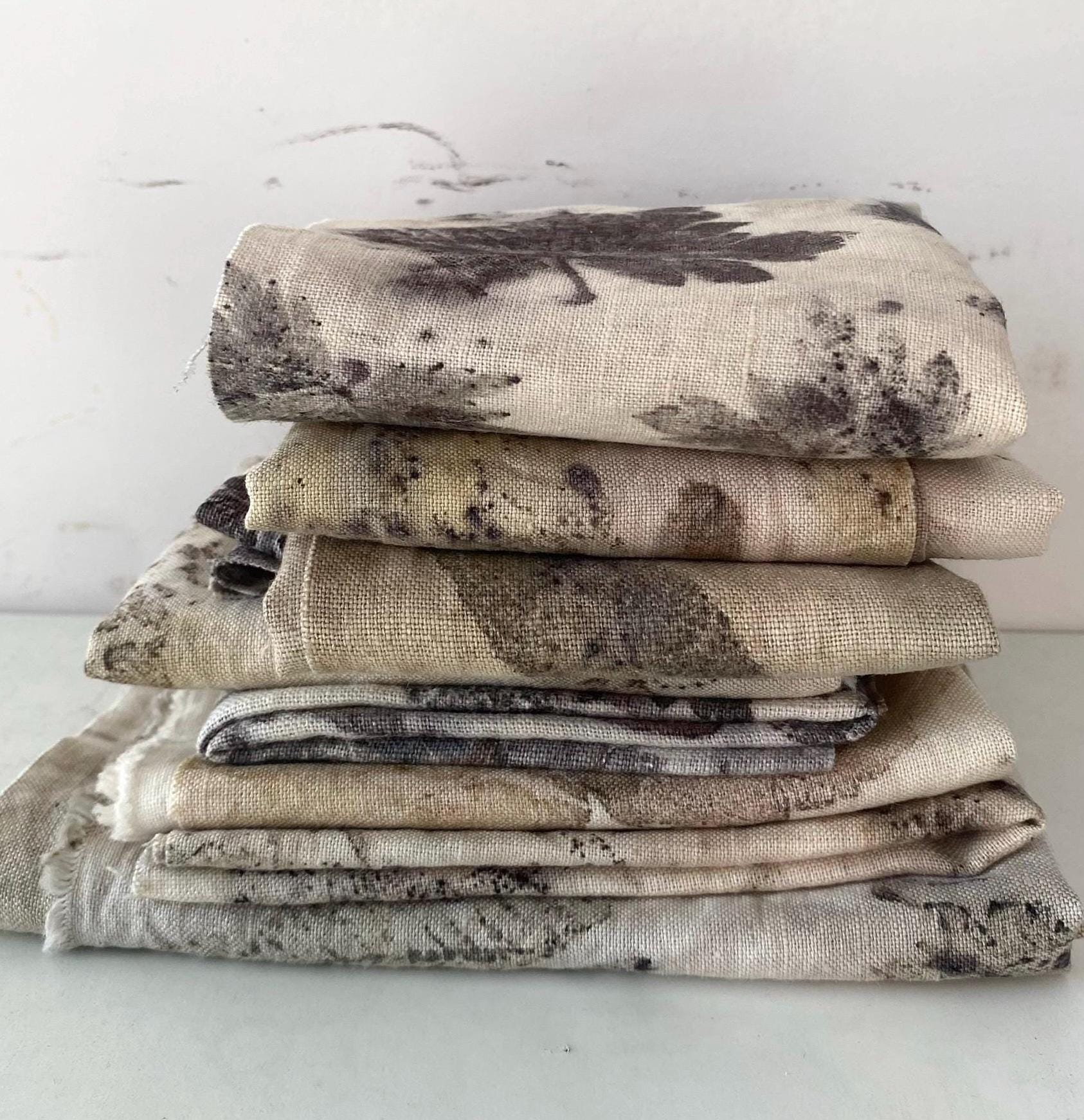 Naturally Dyed Linen Fabric Bundle, Hand Dyed, Rustic Botanically Eco ...