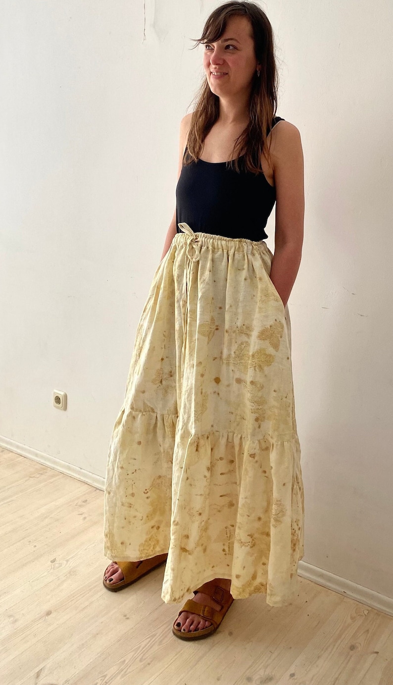 Mustard Light Long Linen Skirt for Women, Hand-dyed Plant Dyed Boho ...