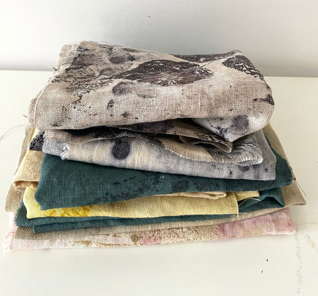 Naturally Dyed Linen Fabric Bundle, Hand Dyed, Rustic Botanically Eco ...