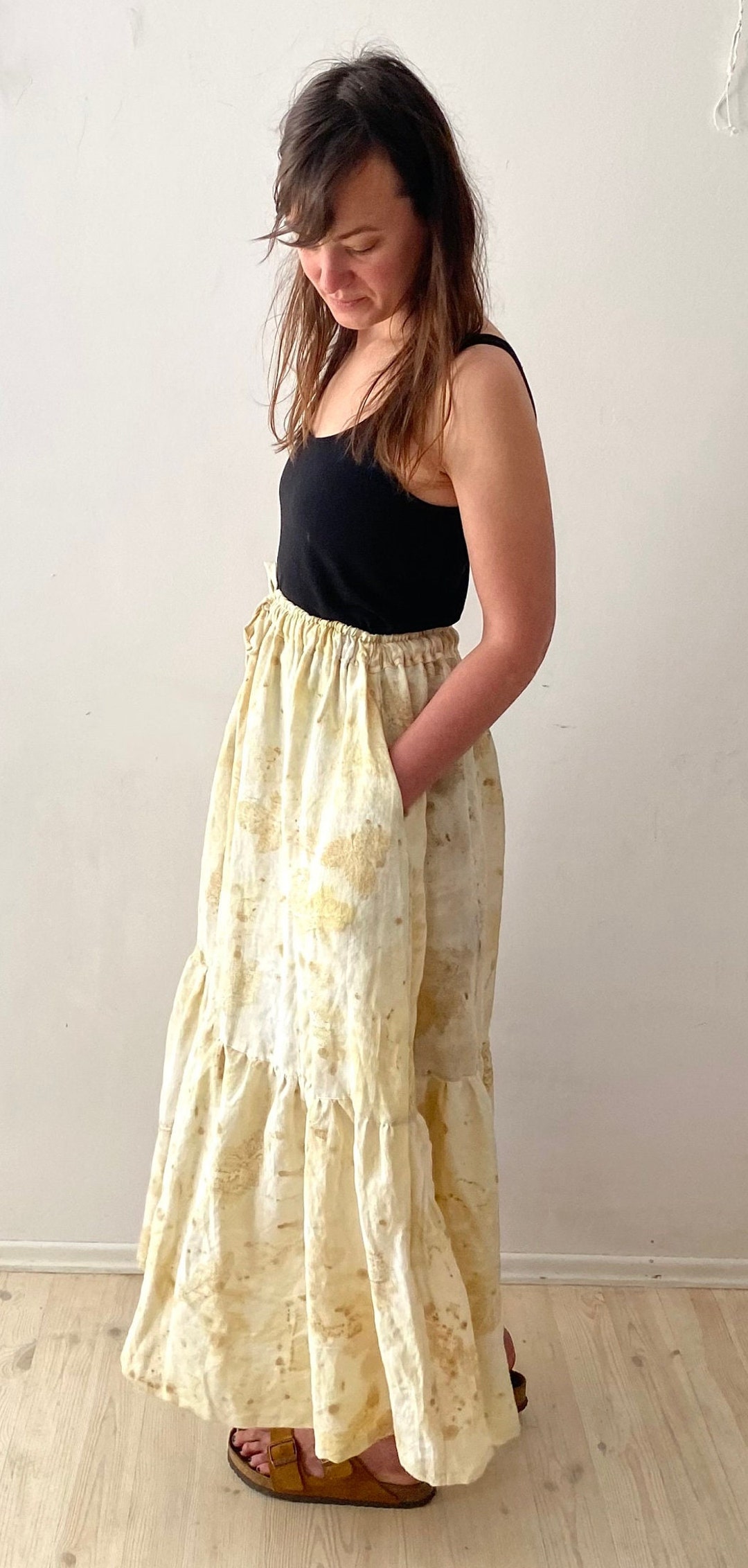 Mustard Light Long Linen Skirt for Women, Hand-dyed Plant Dyed Boho ...
