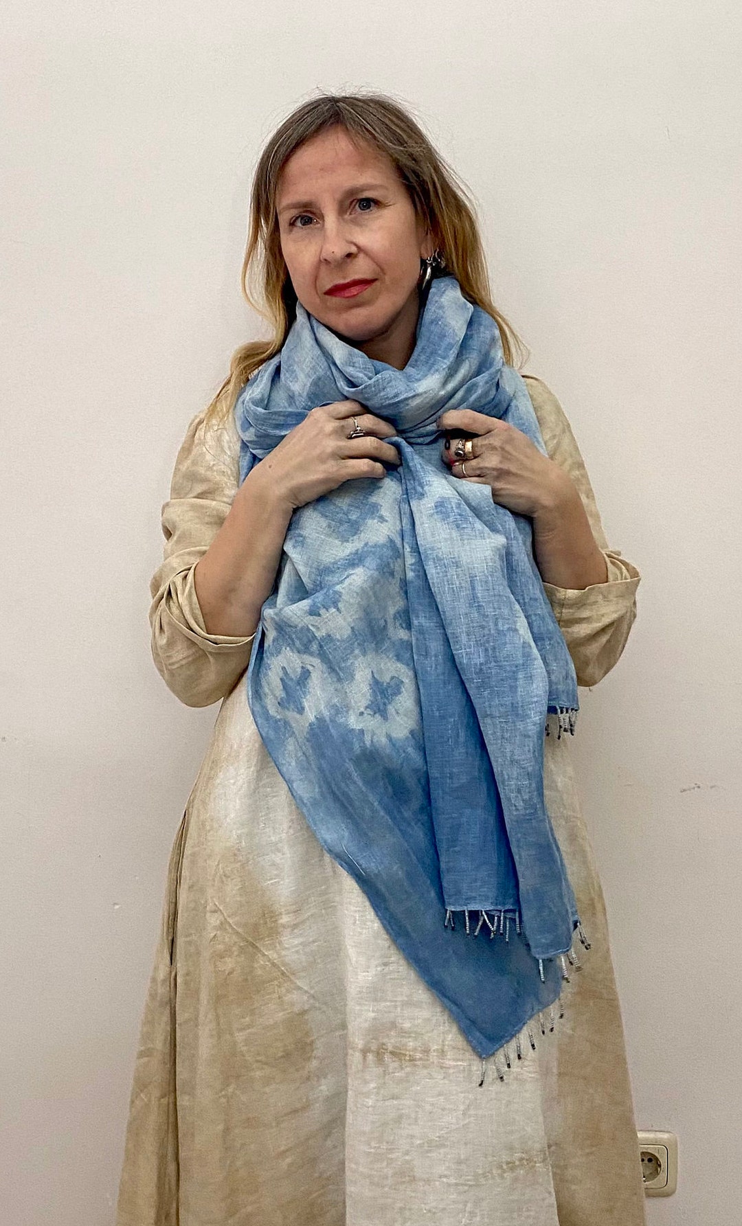 Natural Indigo Dyed Linen Scarf Hand Dyed Indigo Blue - Etsy