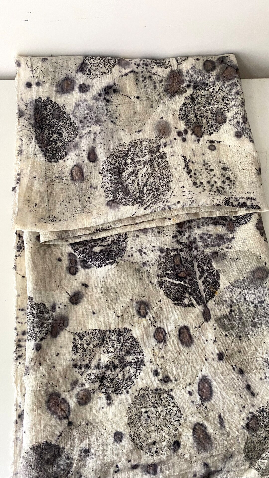 Botanical Print Linen Fabric, Natural Rust Plant Dyed (59" Wide) Eco ...