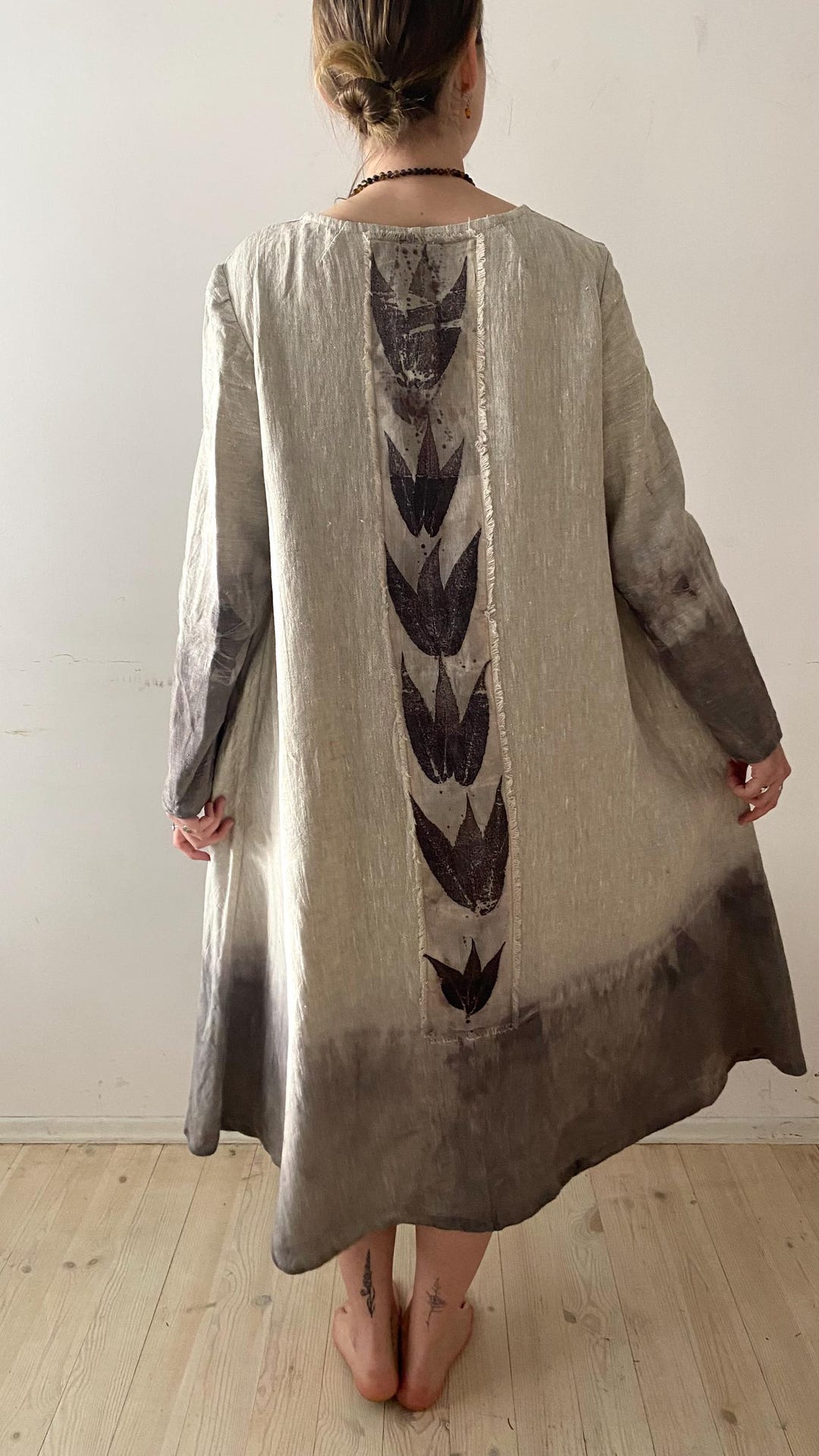 Natural Grey Linen Dress,flax Tunic Eco Dyed Light Gray Smock XL Size ...