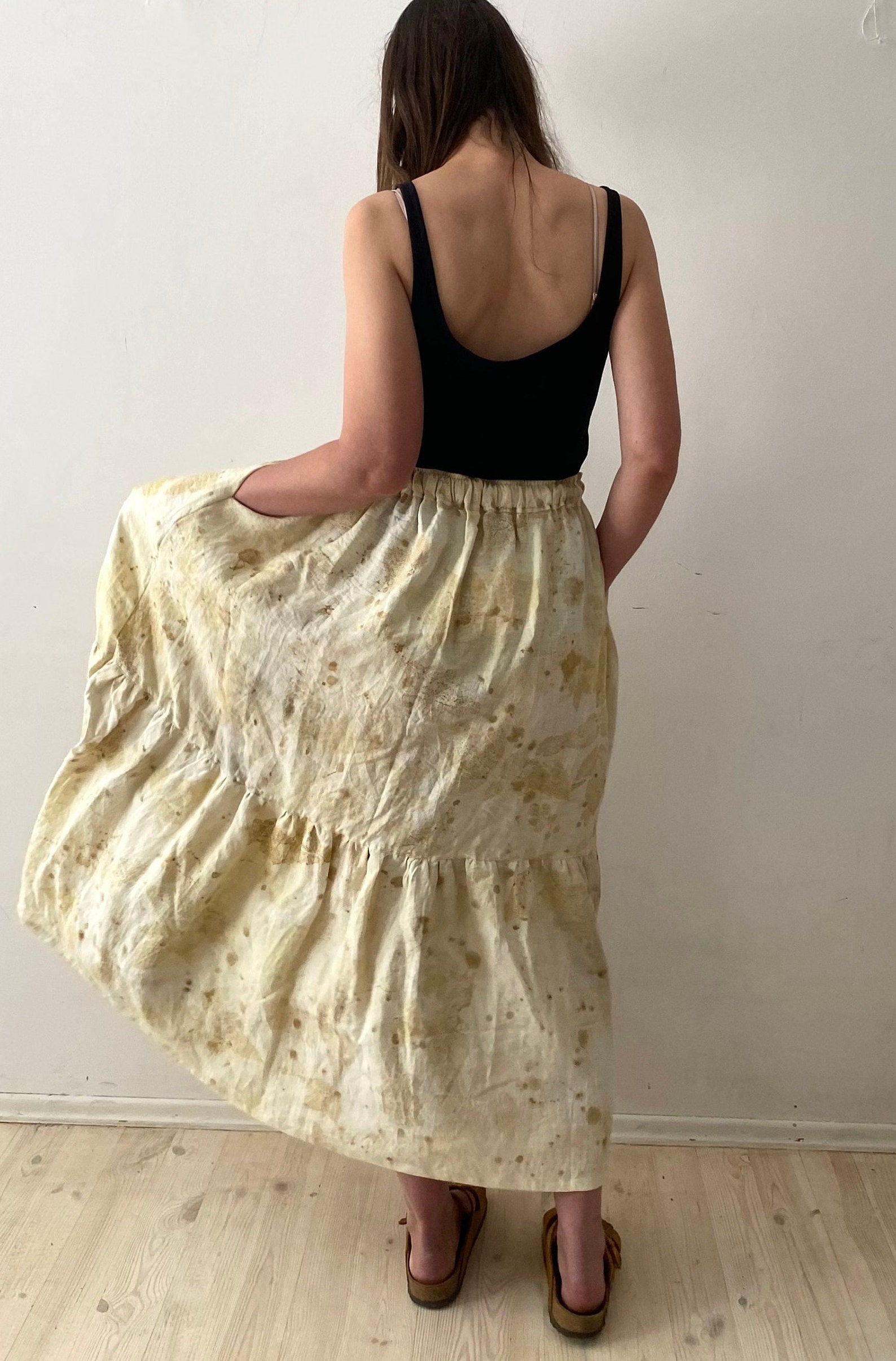Mustard Light Long Linen Skirt for Women, Hand-dyed Plant Dyed Boho ...