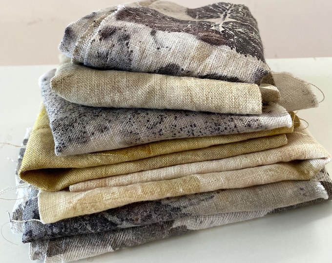 7 Linen Fabric Scraps, Gray and Yellow, Pink Tones, Mix Selection Linen ...