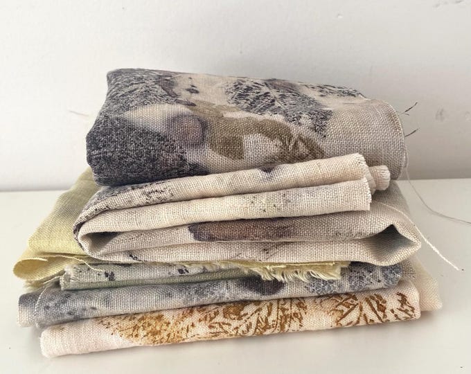 Eco Dyed Linen Scraps, Natural Eco Printed With Plants Leaves Linen ...
