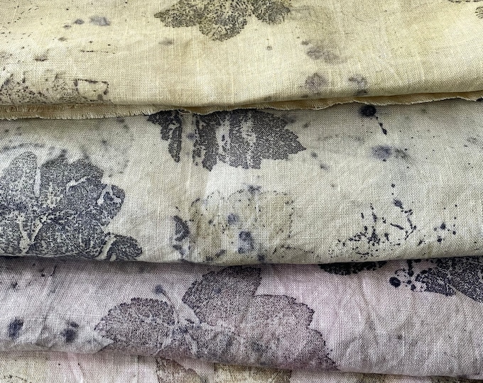 Naturally Eco Dyed Linen Remnant Scrap, Hand Dyeing, Botanical Print ...