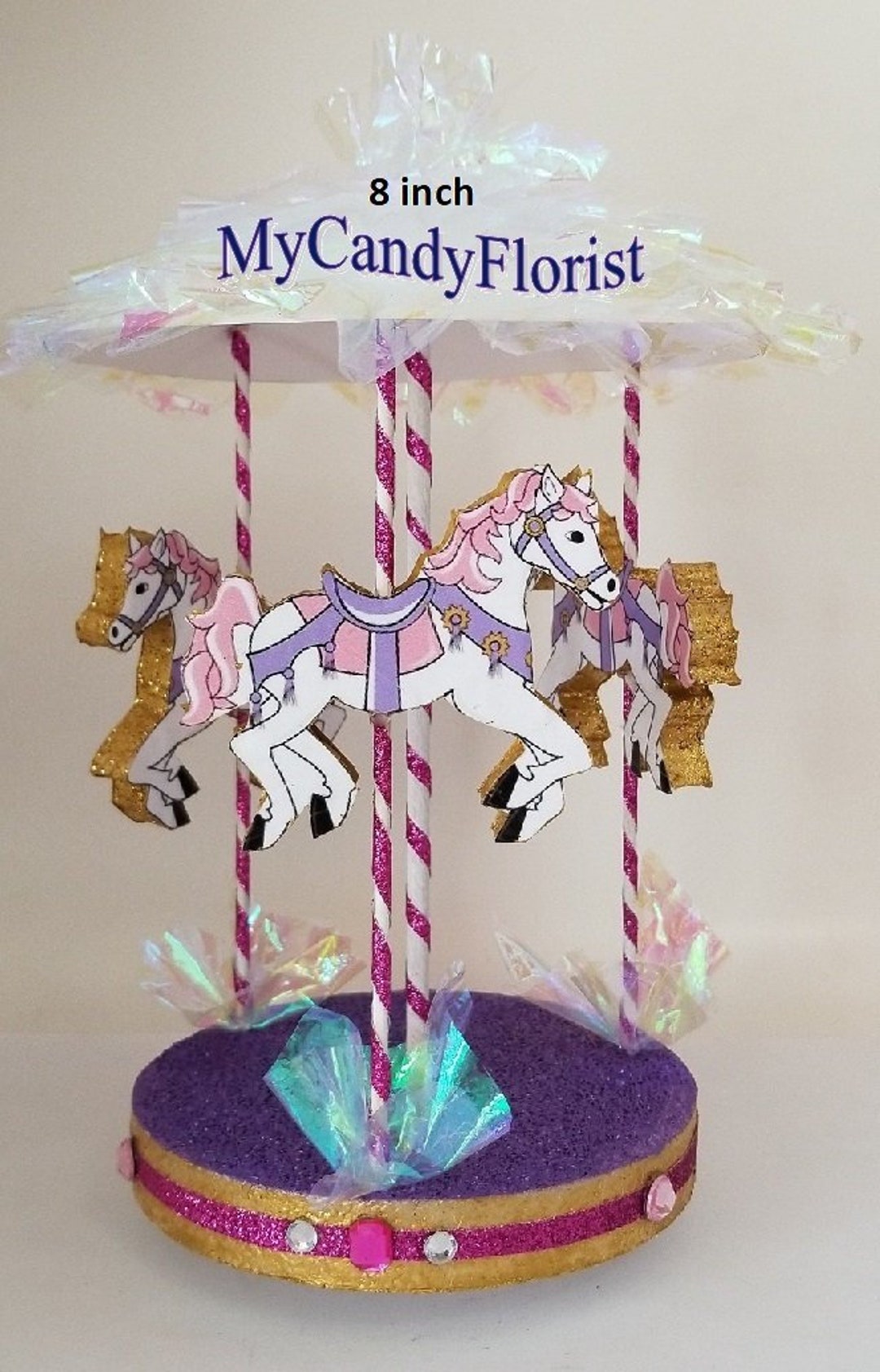 3D Carousel CAKE TOPPER CENTERPIECE Features Three 3D Double Sided ...