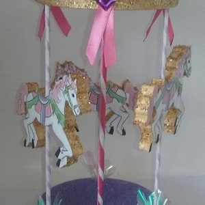 3D Carousel CAKE TOPPER CENTERPIECE Features Three 3D Double Sided ...