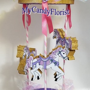 3D Carousel CAKE TOPPER CENTERPIECE Features Three 3D Double Sided ...