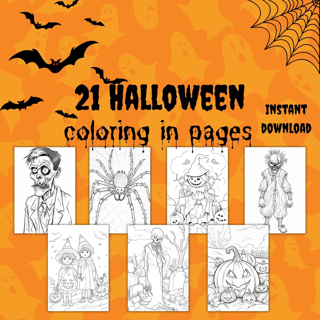 21 Halloween Scary Creepy Horror Coloring Pages, Bright Grayscale ...