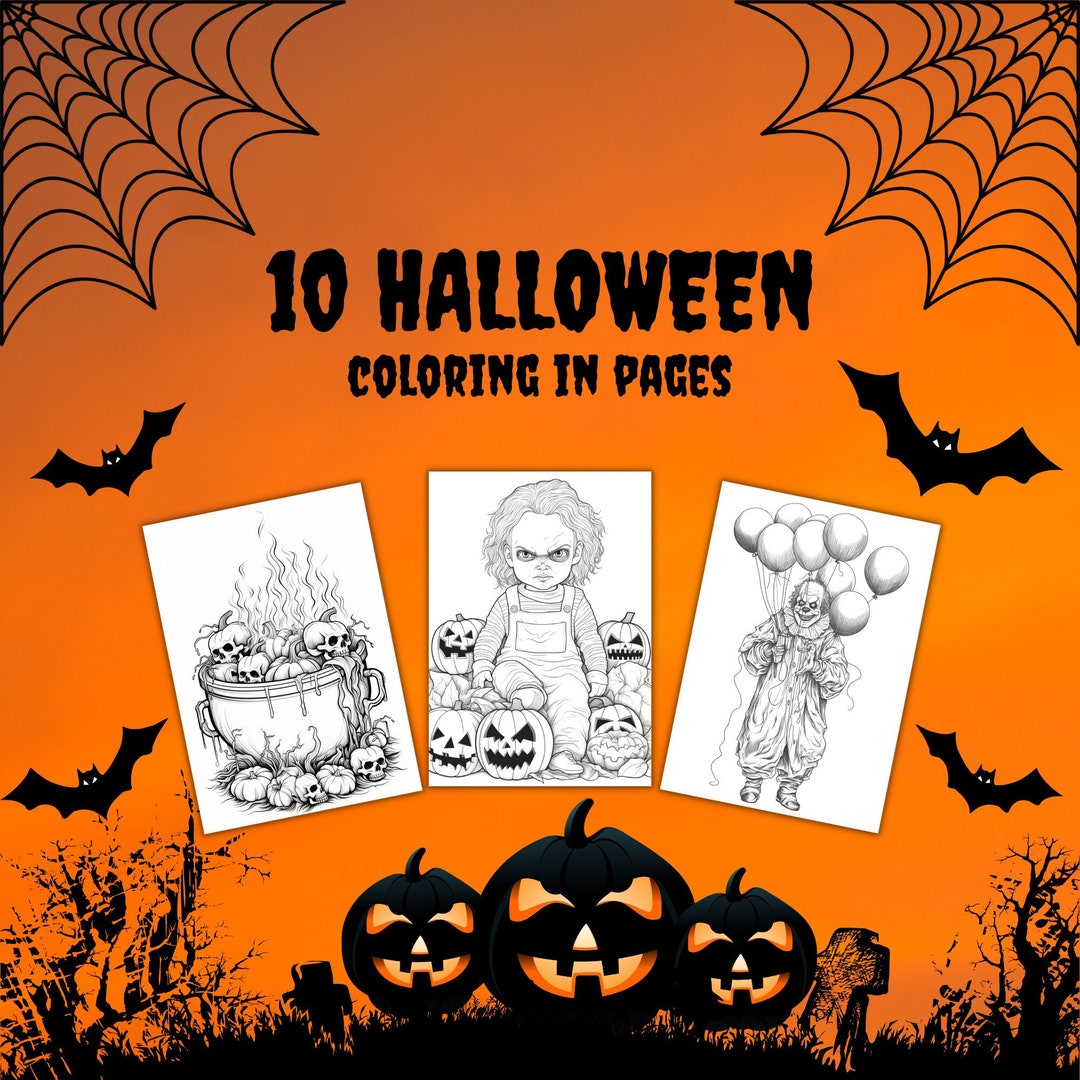 10 Page Halloween Coloring Book | Instant Digital Download | Spooky Fun ...