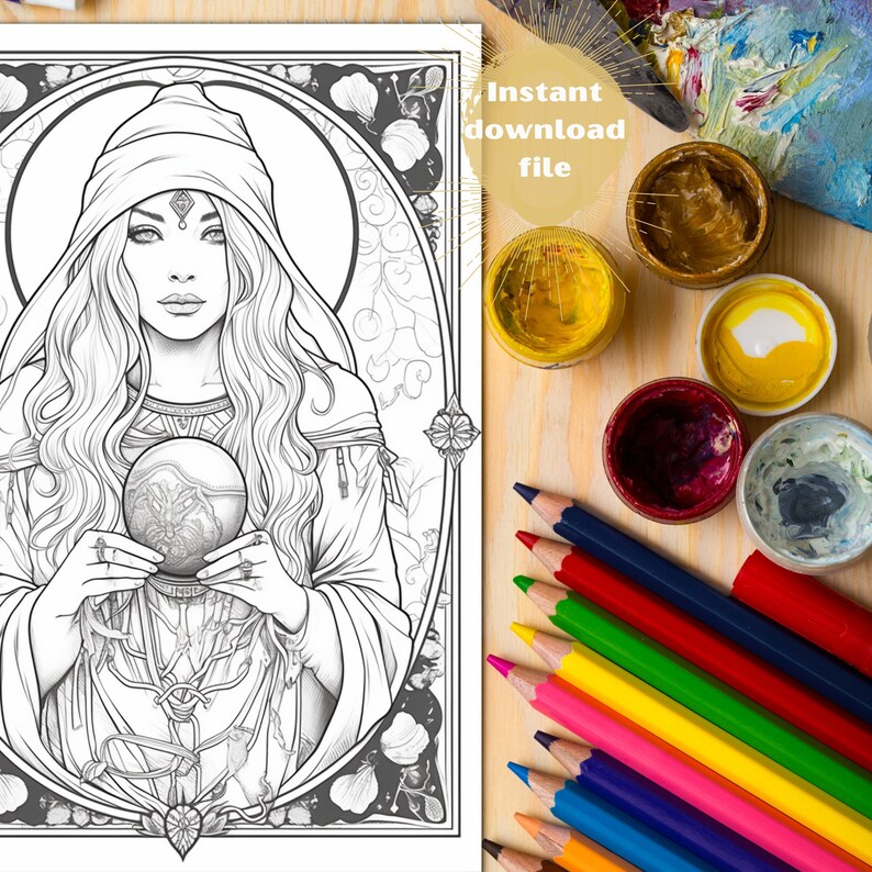 Oracle Goddess Coloring Tarot Coloring Cards Oracle Cards - Etsy