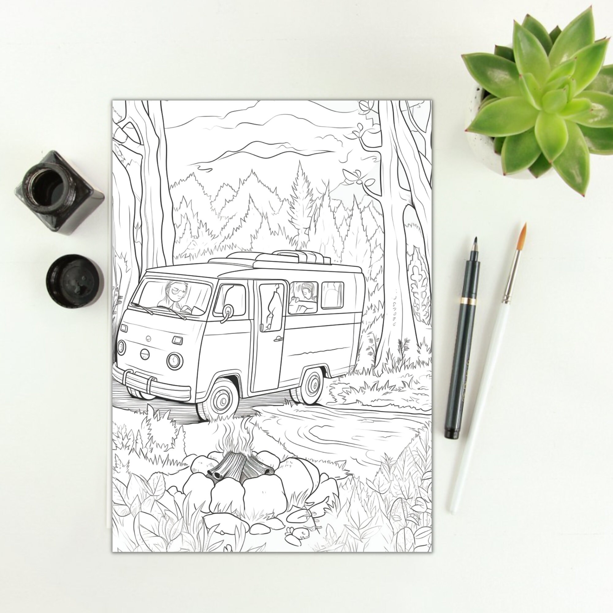 Vanlife Coloring for Adults, Coloring Pages for Relax & Stress Relief ...
