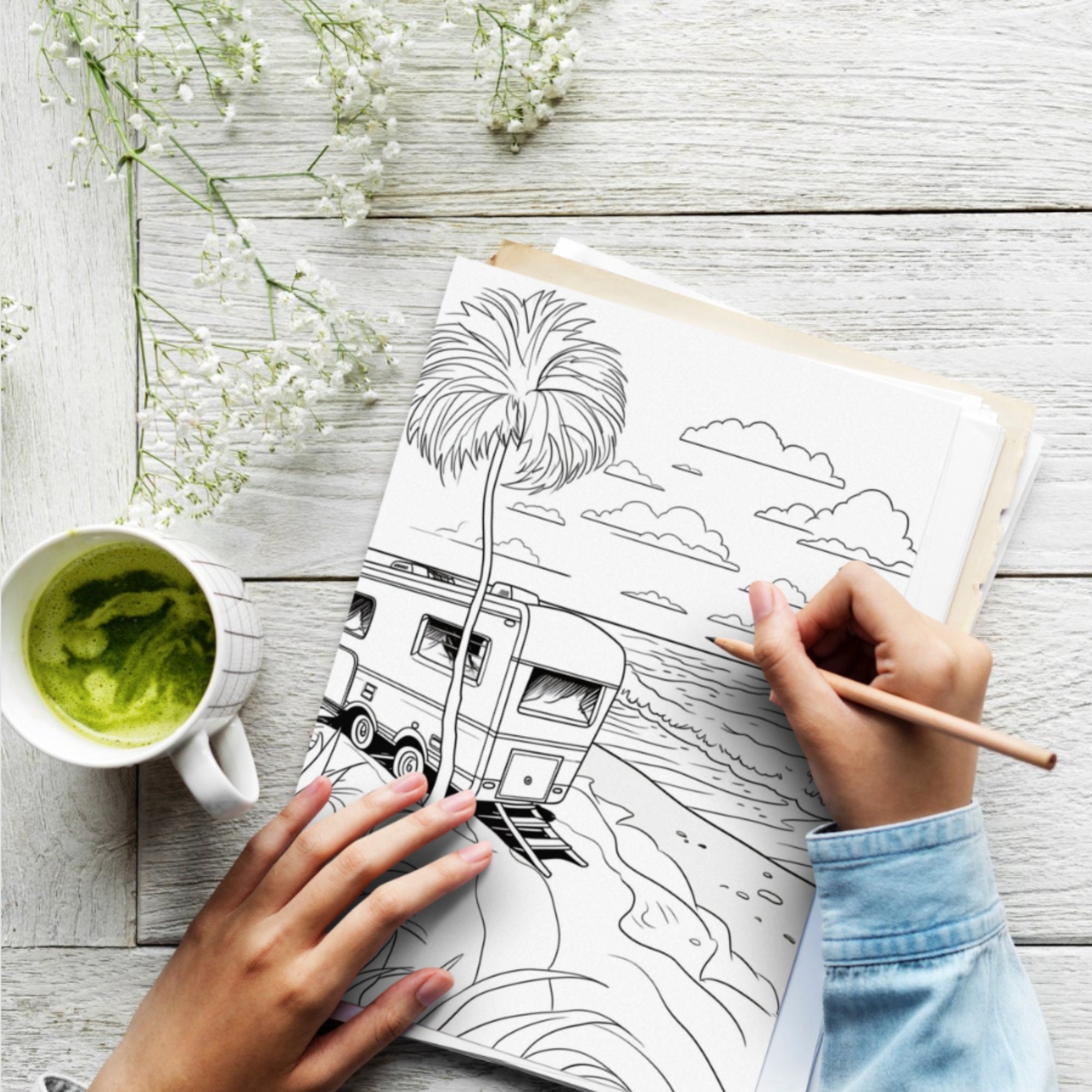 Vanlife Coloring for Adults, Coloring Pages for Relax & Stress Relief ...
