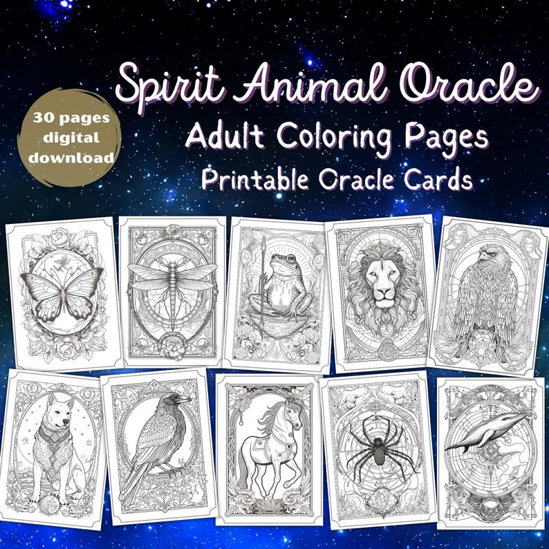 Spirit Animal Tarot Coloring Cards | Mystical Animal Oracle Art ...