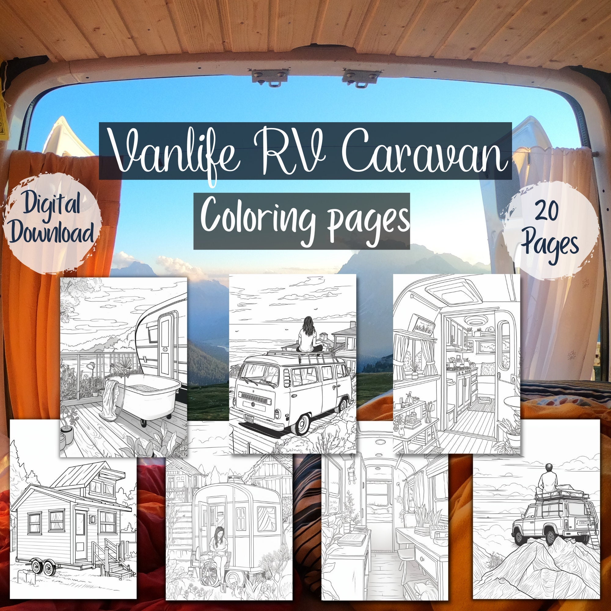 Vanlife Coloring for Adults, Coloring Pages for Relax & Stress Relief ...