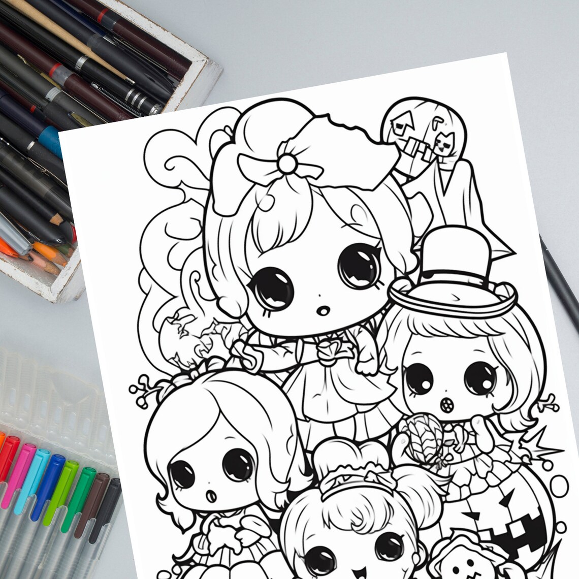 10 Kawaii Halloween Coloring Pages Adorable and Spooky Designs Digital ...