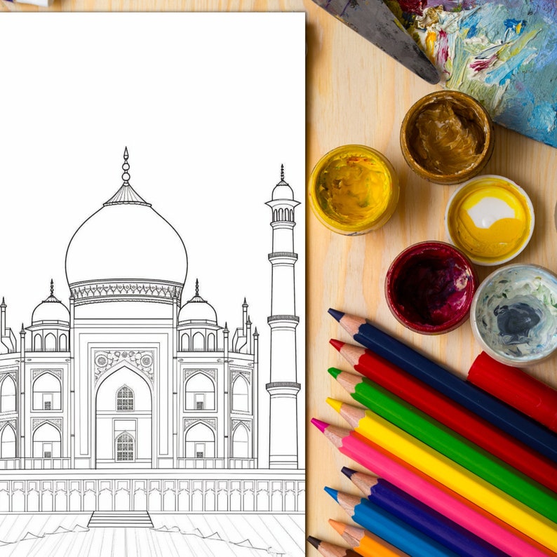 10 Iconic World Sites, Coloring Pages for Adults & Kids Stress ...