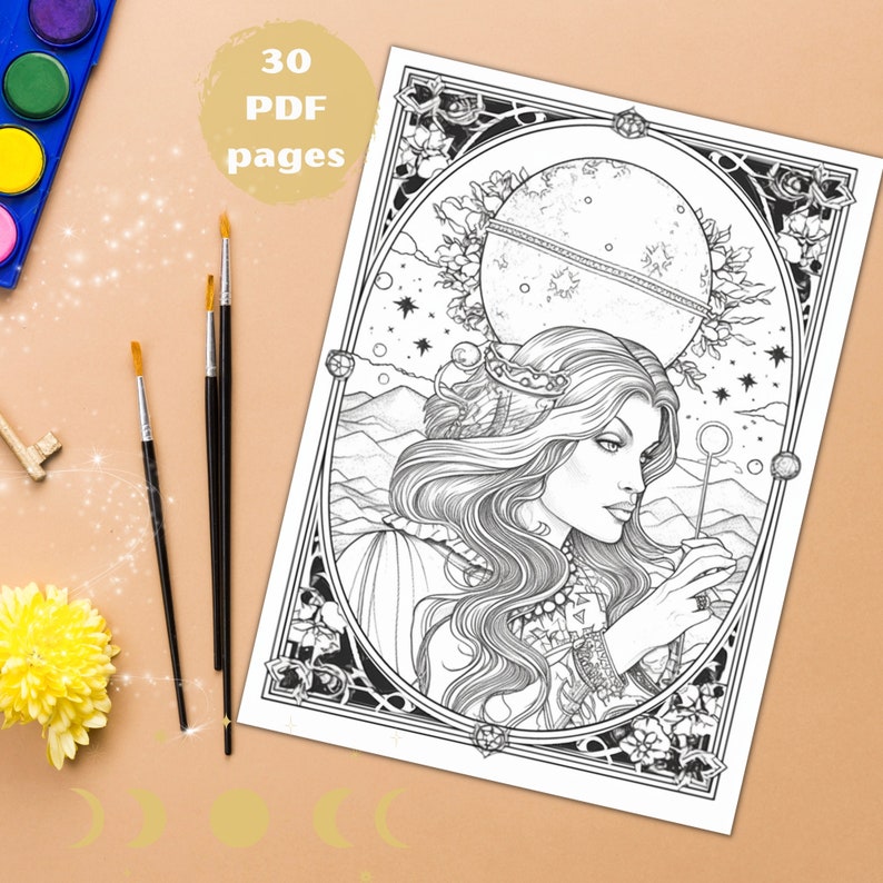 Oracle Goddess Coloring, Tarot Coloring Cards, Oracle Cards PDF ...