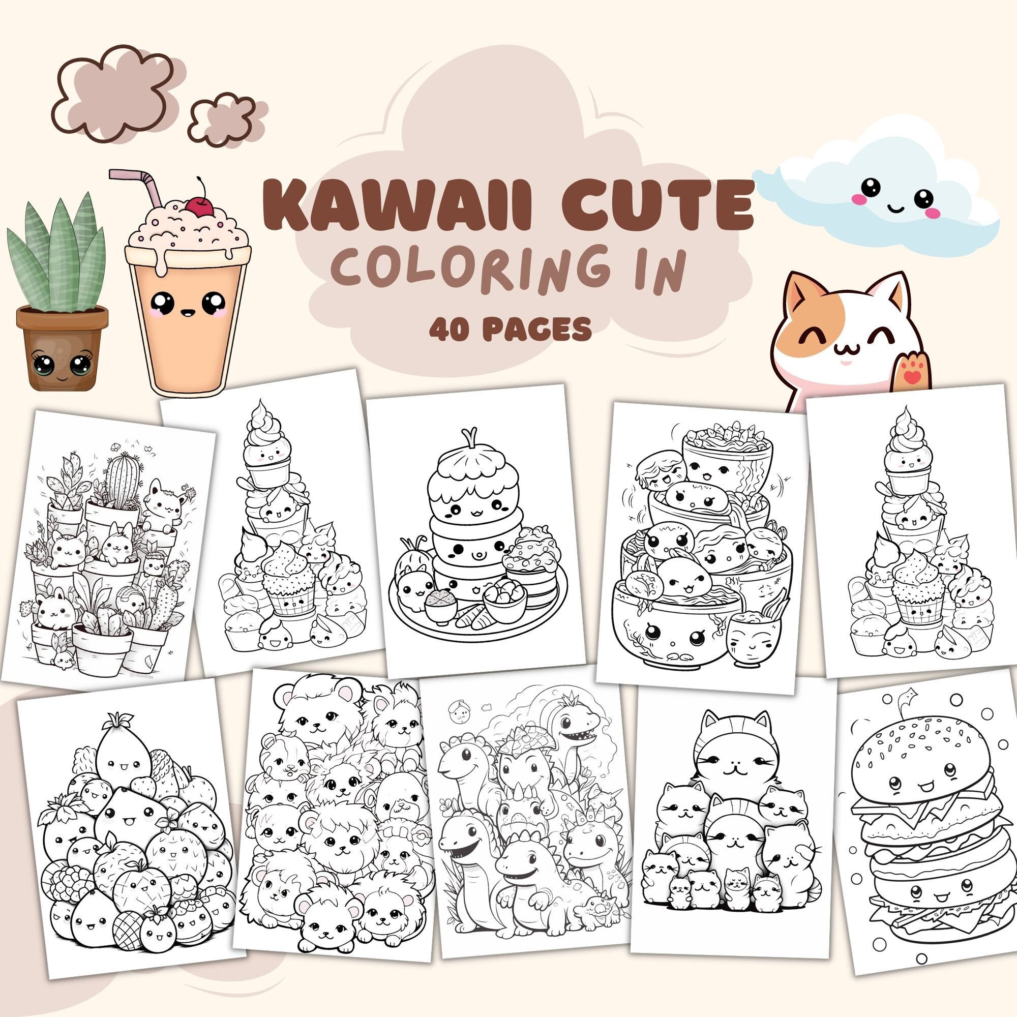 Kawaii Coloring Pages | 40 Pages | Cute Coloring Pages | for Kids and ...