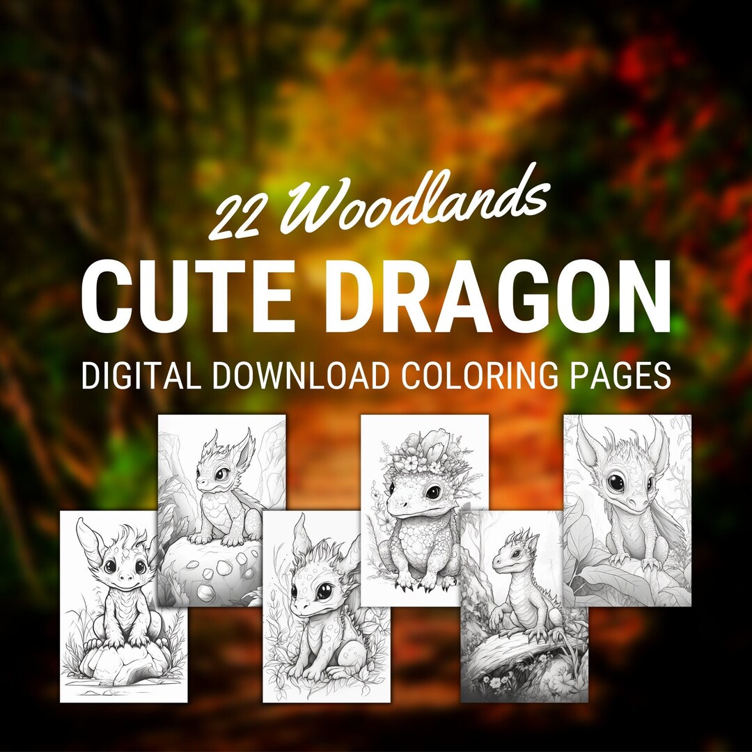 Woodland Dragon Coloring Book – 22 Fantasy Grayscale Pages (printable ...