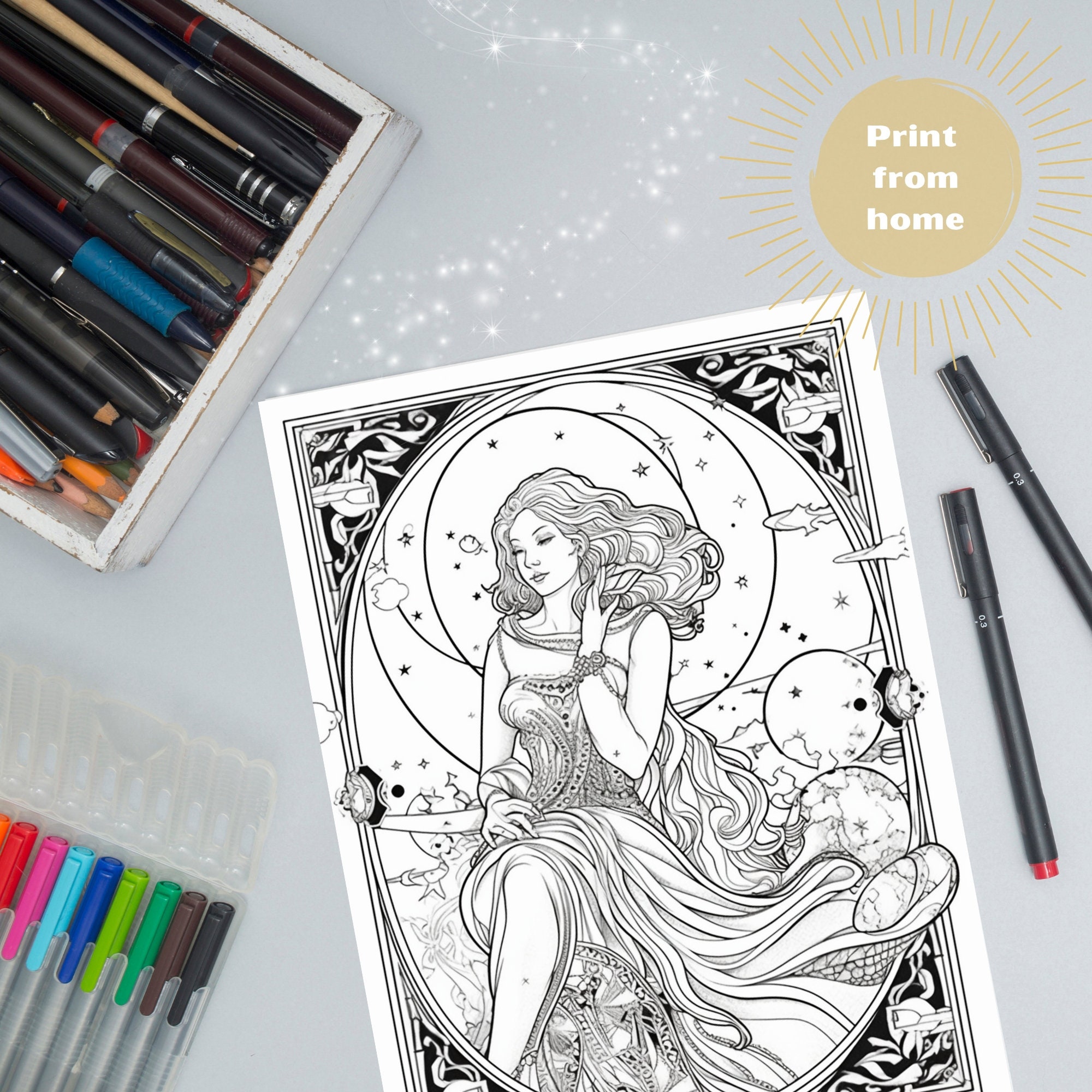 Oracle Goddess Coloring, Tarot Coloring Cards, Oracle Cards PDF ...