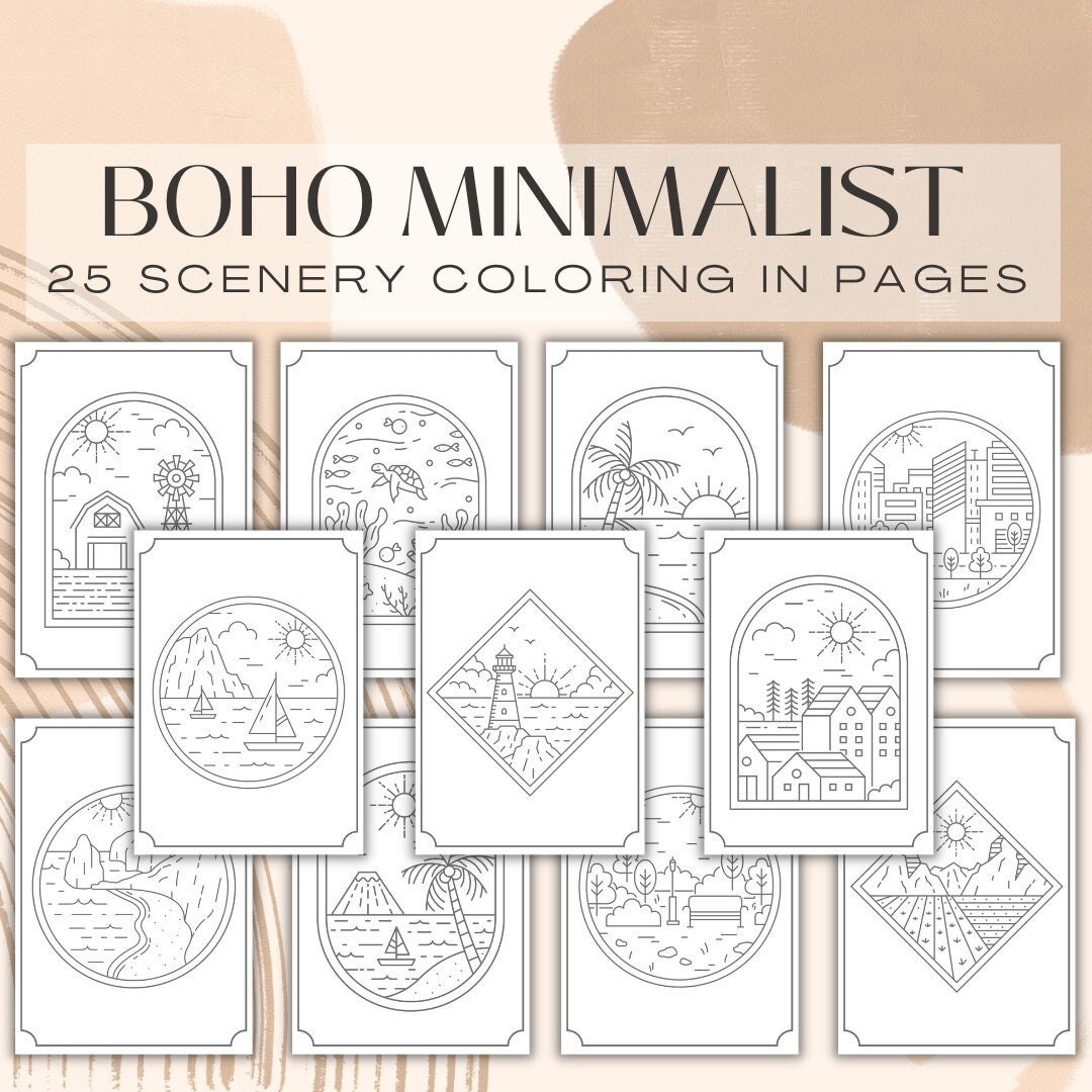 25 Boho Coloring Pages, Minimalist Coloring, Anxiety Coloring, 25 Boho ...