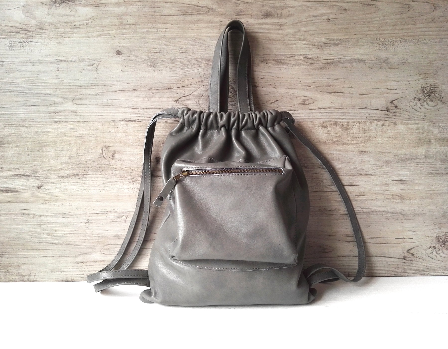 Gray Backpack, Soft Leather Bag, Womans Casual Bag, Gray Summer ...
