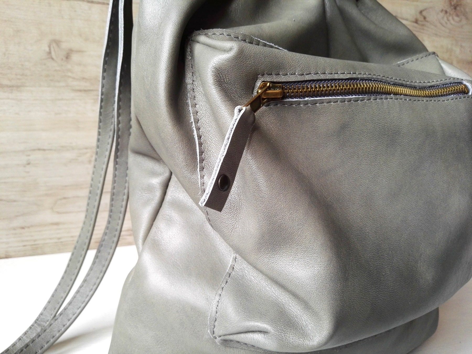 Gray Backpack, Soft Leather Bag, Womans Casual Bag, Gray Summer ...