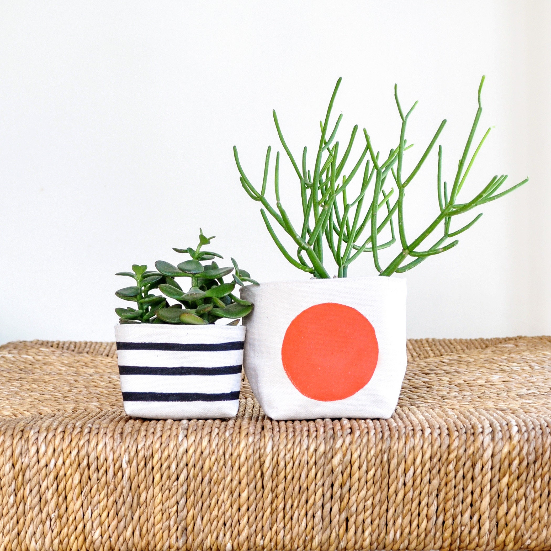 4 Orange Big Dot Canvas Planter Medium Size Blockprint | Etsy