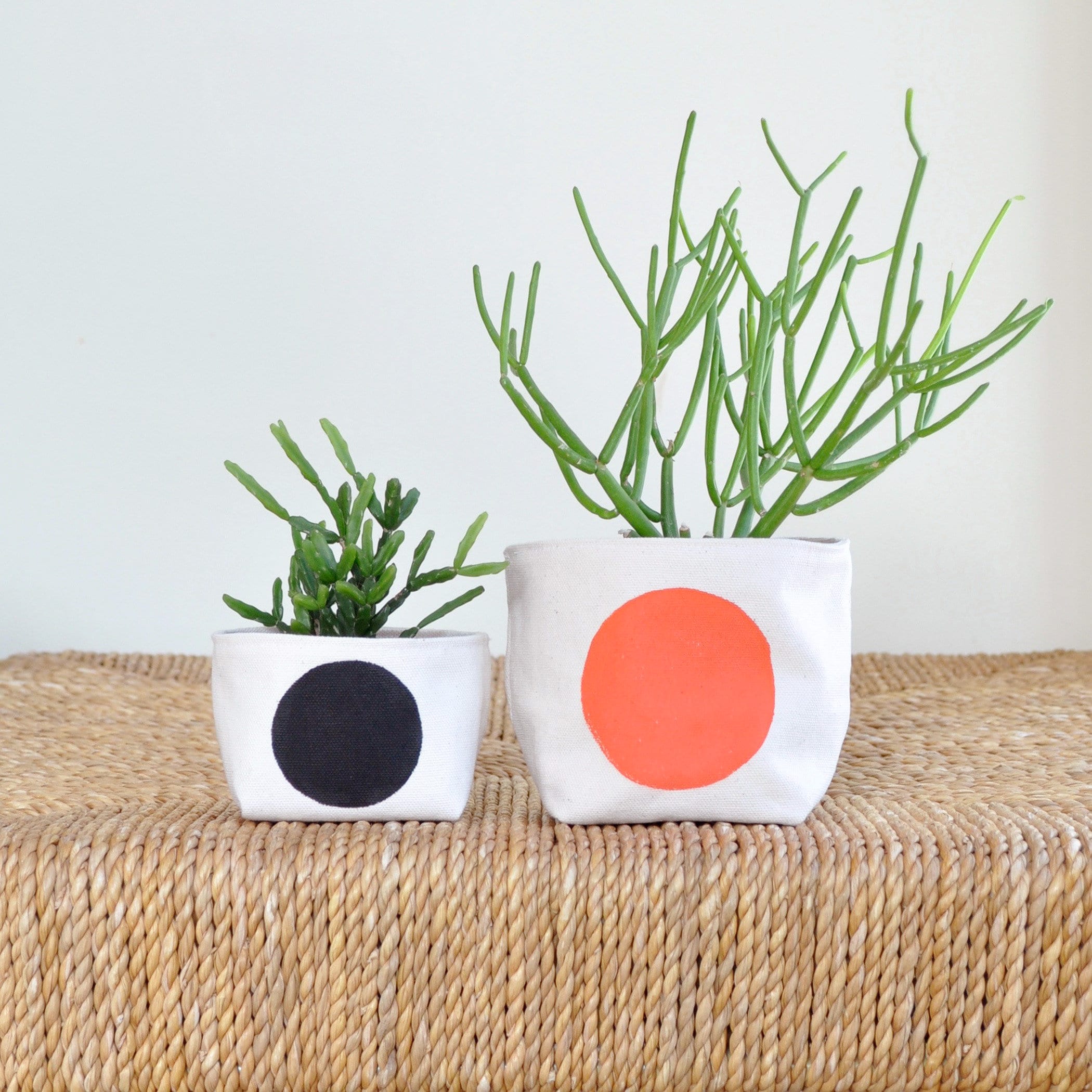 4 Orange Big Dot Canvas Planter Medium Size Blockprint | Etsy