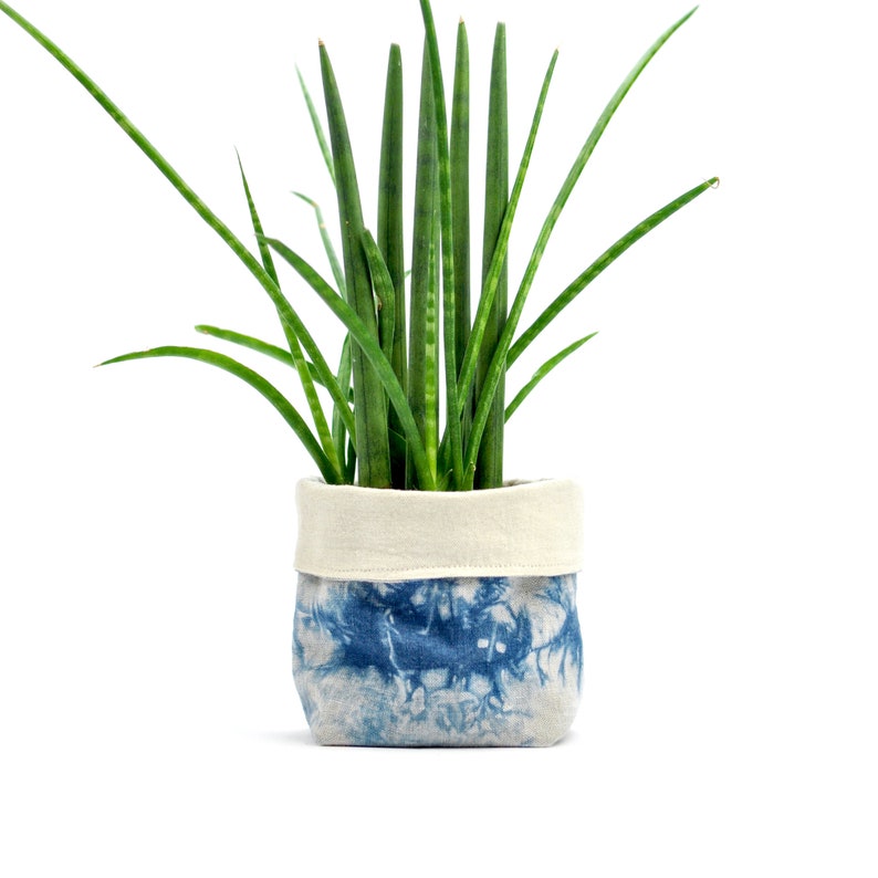 Shibori Indigofoldover Fabric Pot — 4" Medium Size — Hand Dyed, Cotton ...